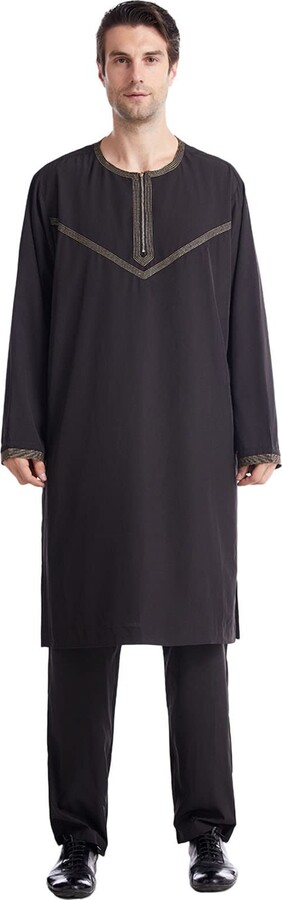 COOFANIN Boxing Day Mens Thobe Black Long Sleeve Tunic Men Medieval ...