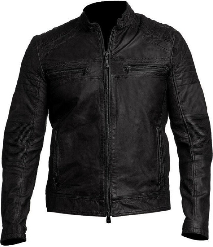 e Genius Vintage Café Racer Distressed Leather Biker Jacket Men - ShopStyle