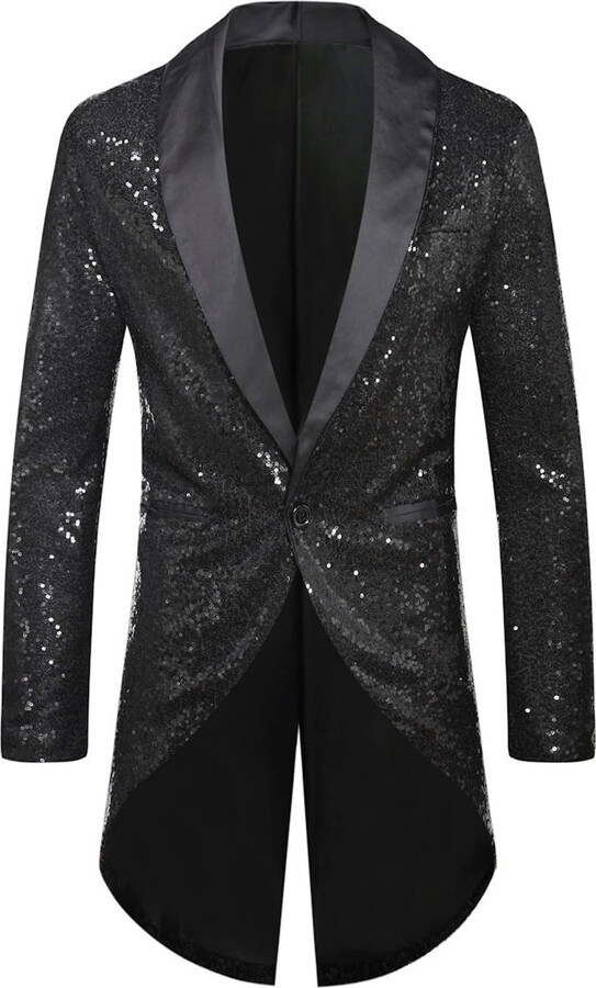 Tobysper Carnival Costume Men's Jacket Glitter Tailcoat Jacket Sequins ...