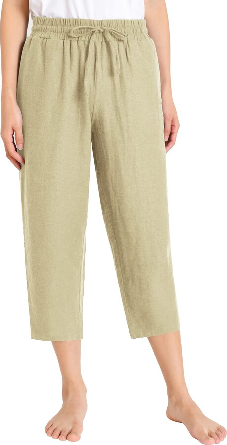 Weintee Women's Linen Crop Pants Capris with Pockets - ShopStyle