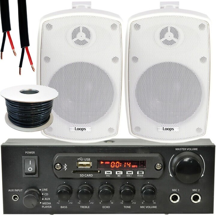 Loops Outdoor Bluetooth Speaker Kit 2x 60W White Stereo Amplifier ...