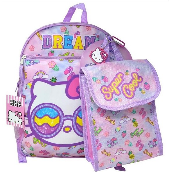 Hello Kitty 16" 4pc Backpack Set with Lunch Kit, Key Chain & Carabiner ...