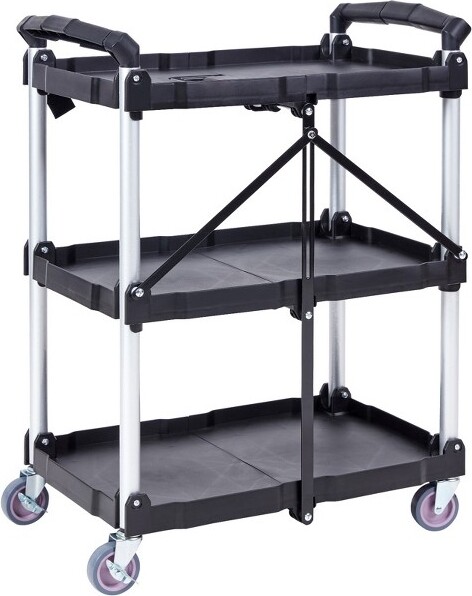 VEVOR Foldable Utility Service Cart, 3 Shelf 165LBS Heavy Duty Plastic ...