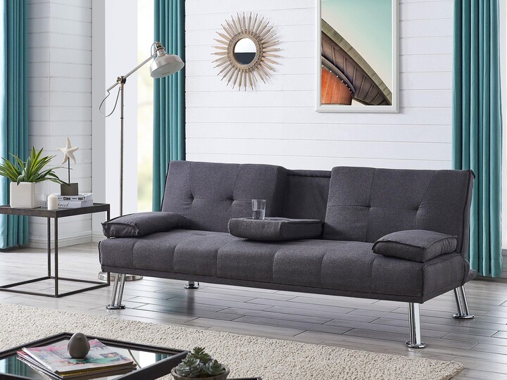 Home Detail Indiana Fabric Sofa Bed With Pulldown Cupholder and Chrome ...