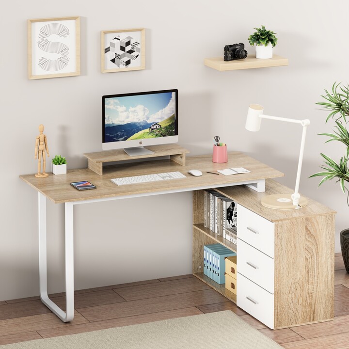 ECLIFE L Shaped Desk with Storage Shelves Corner Computer Desk W ...