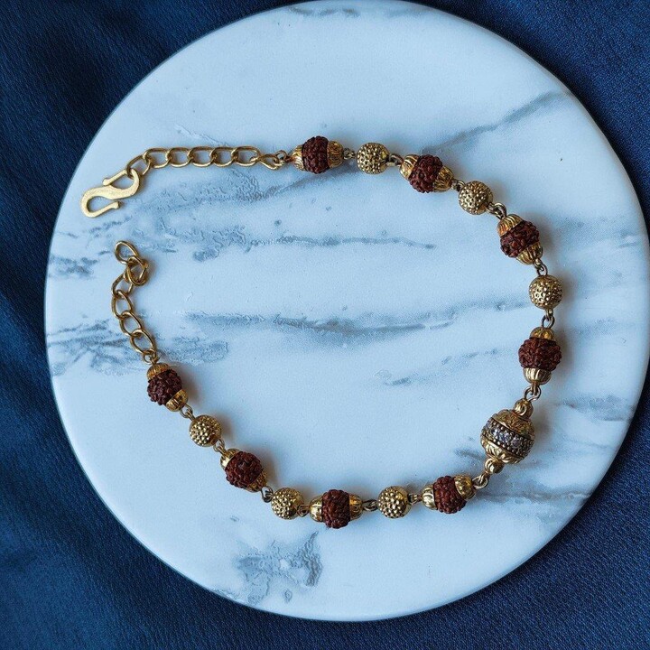 The Colourful Aura Indian Shiva Rudraksha Gold Beaded Hindu Bracelet ...