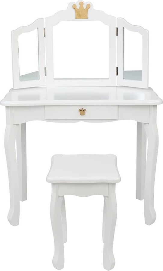 karlinc Kids Three-Sided Folding Mirror Dressing Table with Stool ...