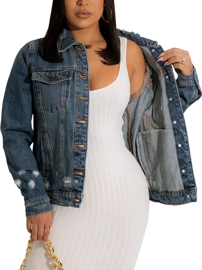 Aomice Women's Denim Jacket Distressed Ripped Jean Coats - ShopStyle