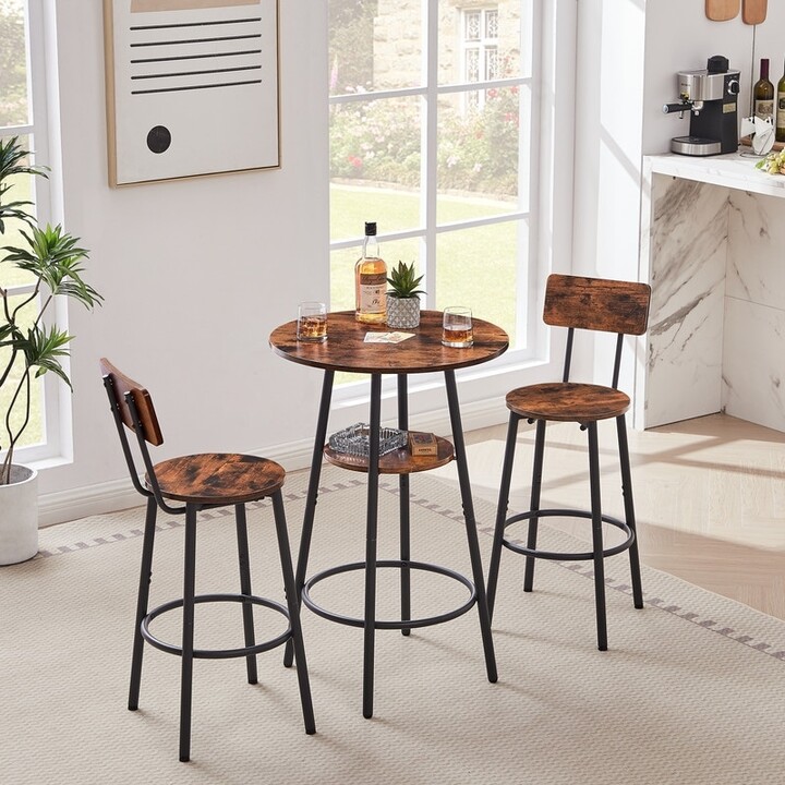 Mieres 3-Piece Industrial Bar Table Set with 2 Stools, Small Round ...