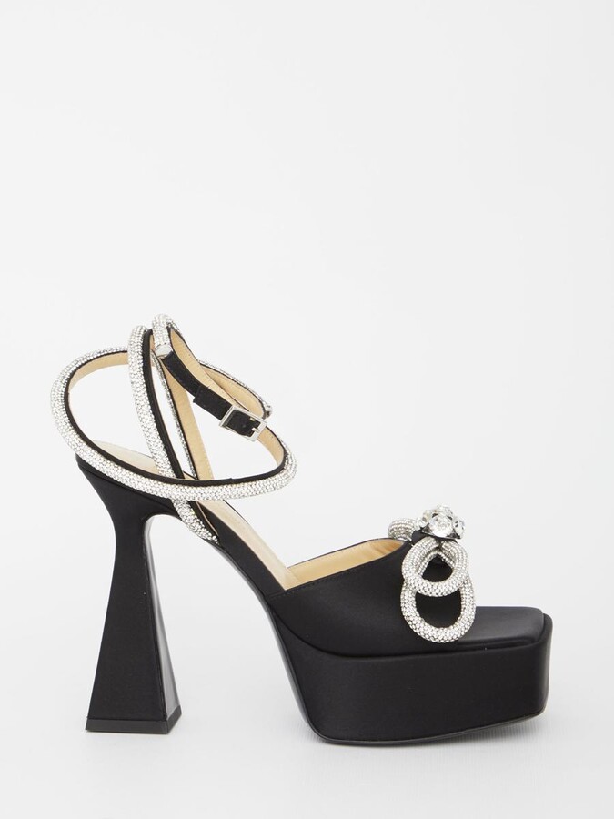 MACH & MACH Black satin platform sandals - ShopStyle