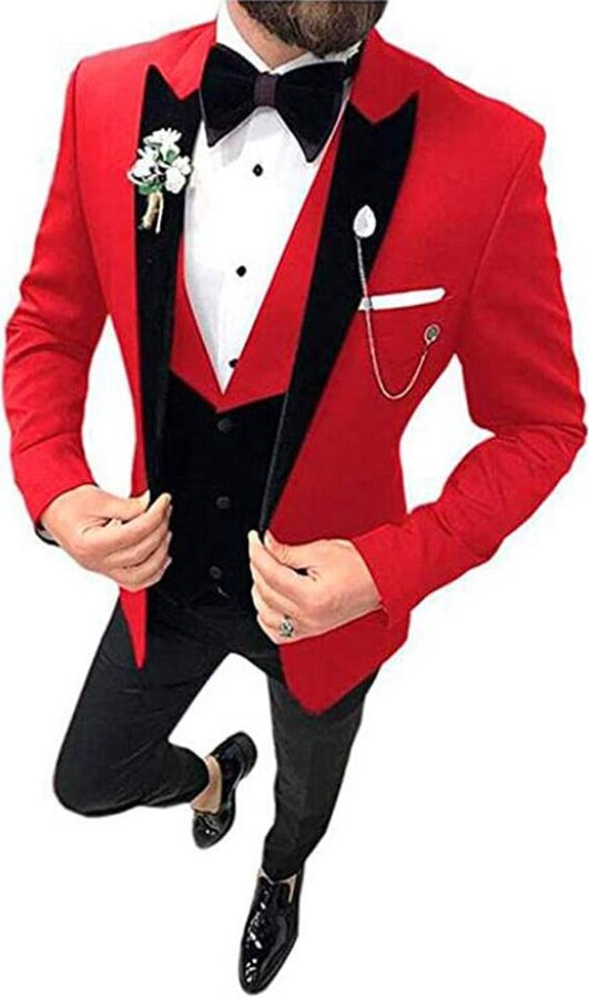 Leader of the Beauty Men's Slim Fit Red 3 Pieces Wedding Suits Spring ...