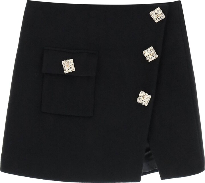 Self-Portrait Wool Mini Wrap Skirt With Embossed Buttons - ShopStyle