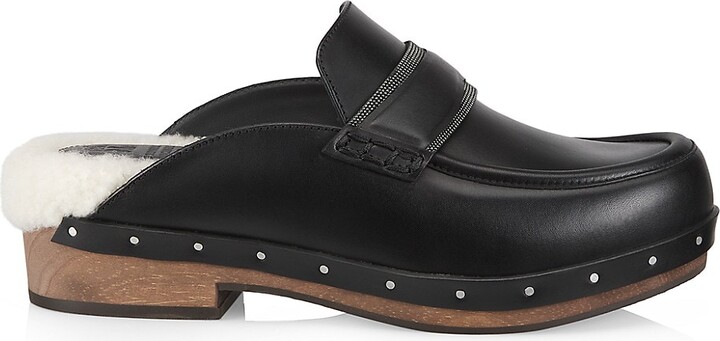 Brunello Cucinelli Beaded Shearling & Leather Clogs - ShopStyle