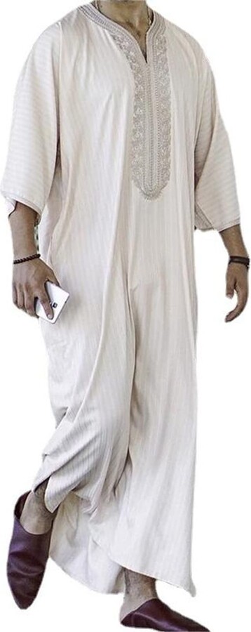 babao Mens Thobe Jubba Saudi Arab Muslim Embroidery Robe Islamic Dubai ...