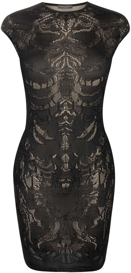 Alexander McQueen Black Engineered Lace Mini-Dress - ShopStyle Dresses