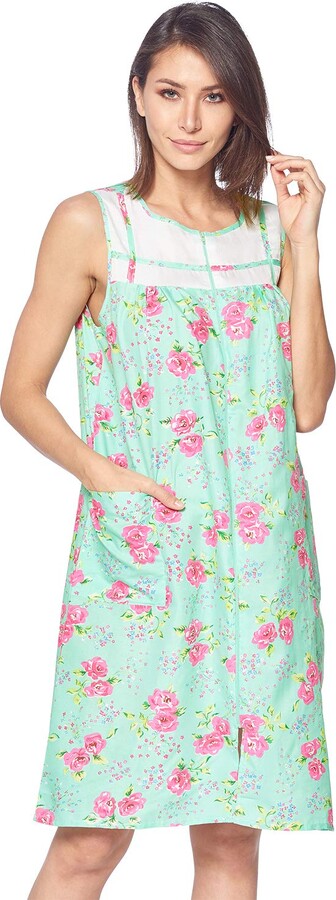 Casual Nights Women's Zipper Front House Dress Duster Sleeveless ...