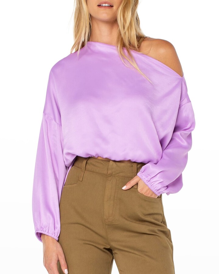 Serra by Joie Rucker Portia One-Shoulder Side-Tie Satin Crop Top ...