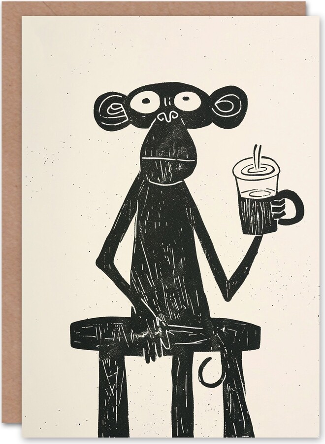 Artery8 Cartoon Monkey Chimp Drinking Iced Coffee Birthday Card ...