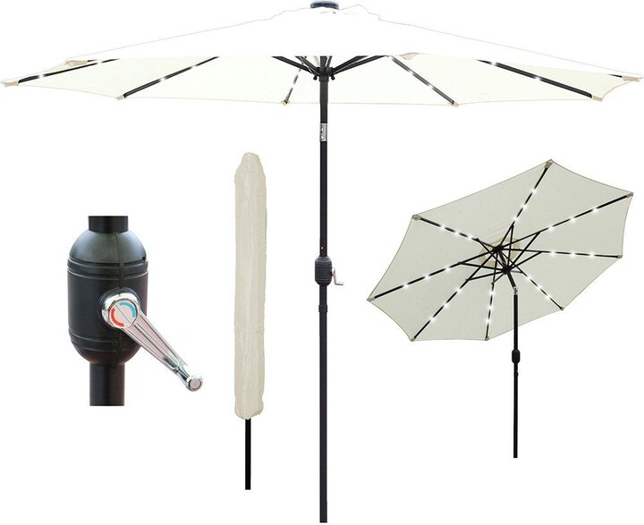 Glamhaus Cream Solar Power LED Tilting Parasol Waterproof Garden ...