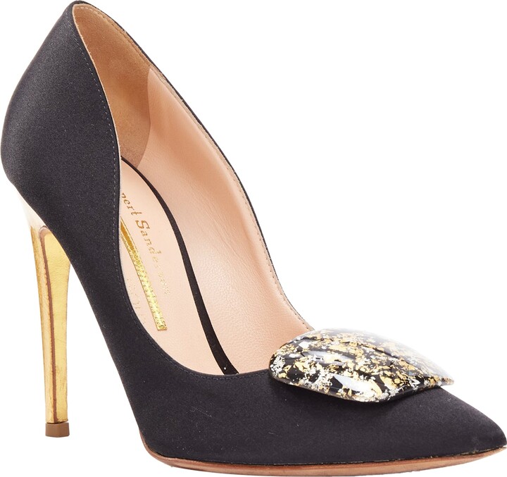 Rupert Sanderson Satin Gold Paint Buckle Heeled Pumps - ShopStyle