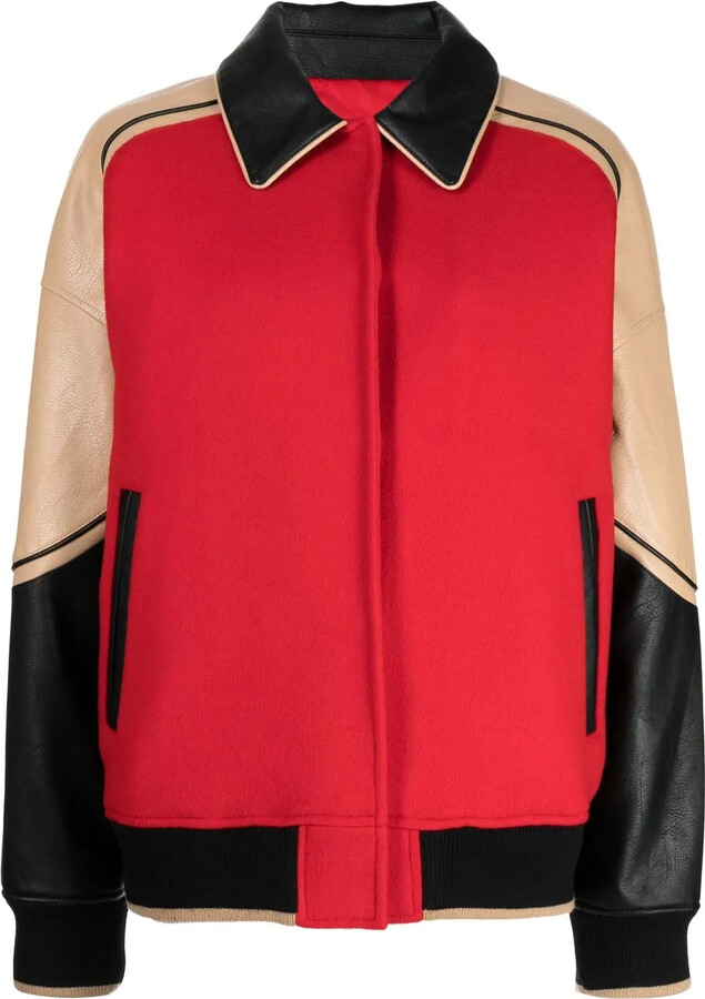 GOEN.J Faux-Leather Trim Wool Bomber Jacket - ShopStyle