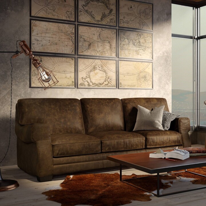 Hello Sofa Home Cordova 100% Top Grain Leather Mid-century Sofa ...