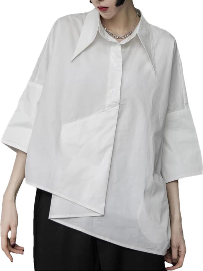 ERFMFKL Women Asymmetrical Harajuku Japanese Korean Style Black White ...