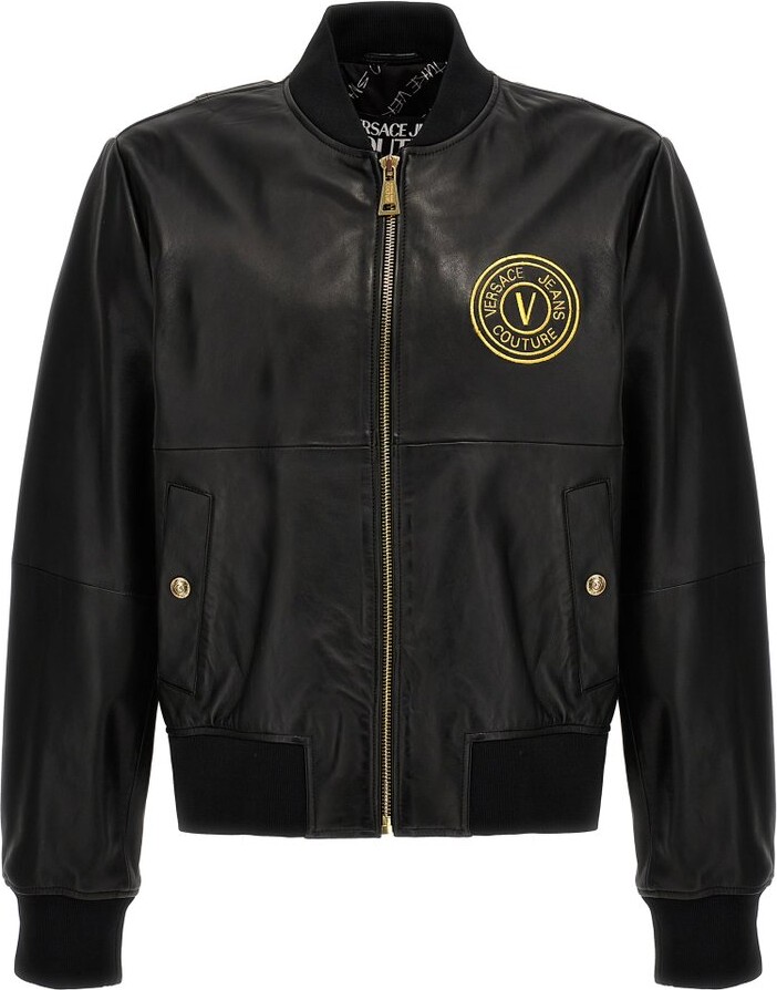Versace Jeans Couture Logo-Embroidered Zipped Leather Jacket - ShopStyle