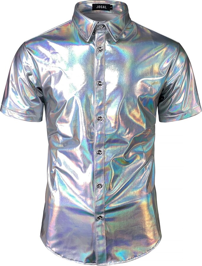 JOGAL Men's Metallic Shiny Bronzing Night Club Party Shirt - ShopStyle ...