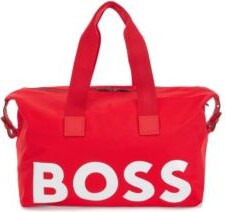 HUGO BOSS Holdall with oversize logo and leather trims - ShopStyle ...