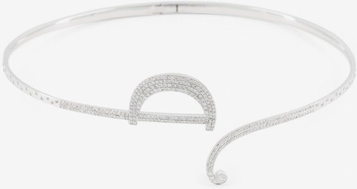 Djihan D Shaped Diamond Choker in 18-karat White Gold - ShopStyle Necklaces