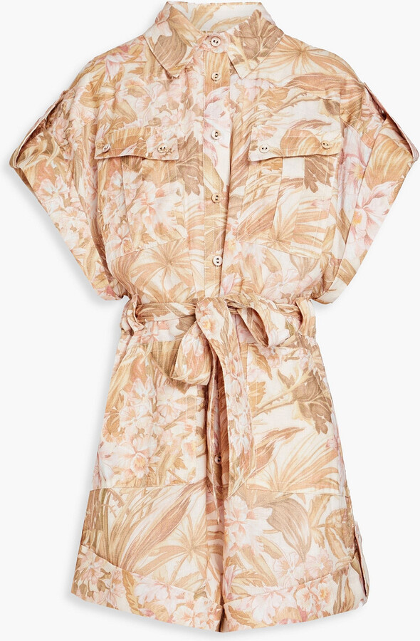 Zimmermann Belted floral-print linen playsuit - ShopStyle Jumpsuits ...