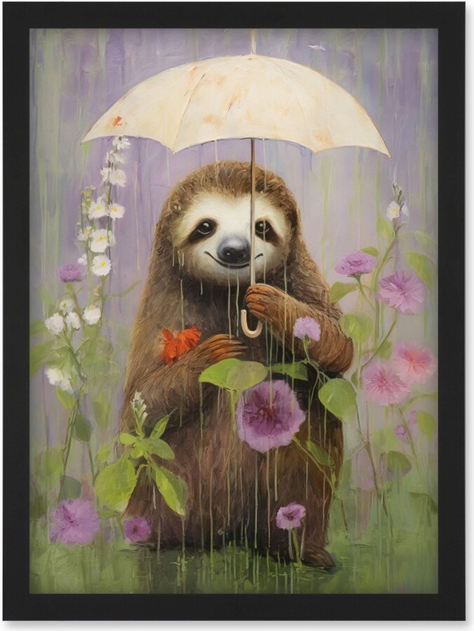 Artery8 Wall Art Print Picking Flowers in the Rain Oil Painting Cute ...