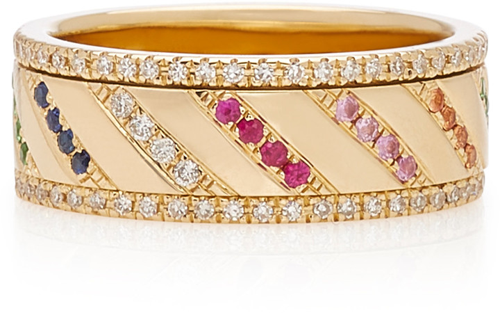 Ef Collection 14k Multi Diamond Rainbow Slash Spinning Ring - ShopStyle