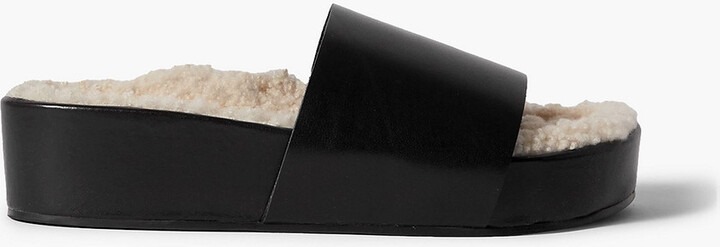 ST. AGNI Shearling-lined leather platform slides - ShopStyle