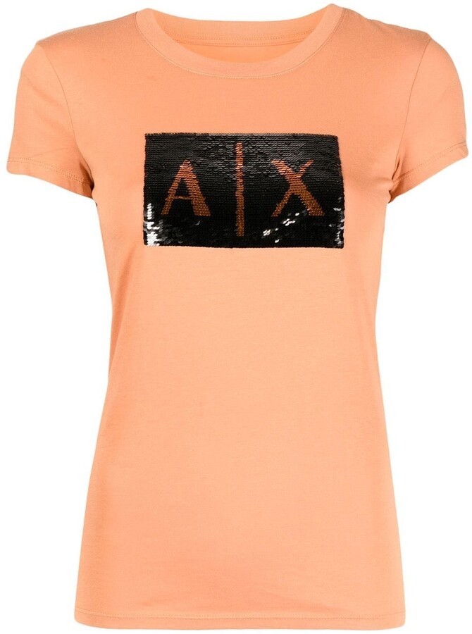 Armani Exchange sequin-embellished logo T-shirt - ShopStyle