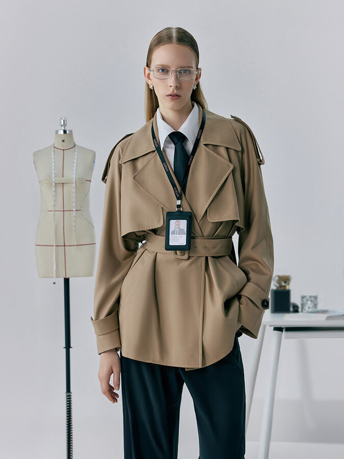 GOELIA Worsted Wool Women Cropped Trench Coat With Belt - ShopStyle