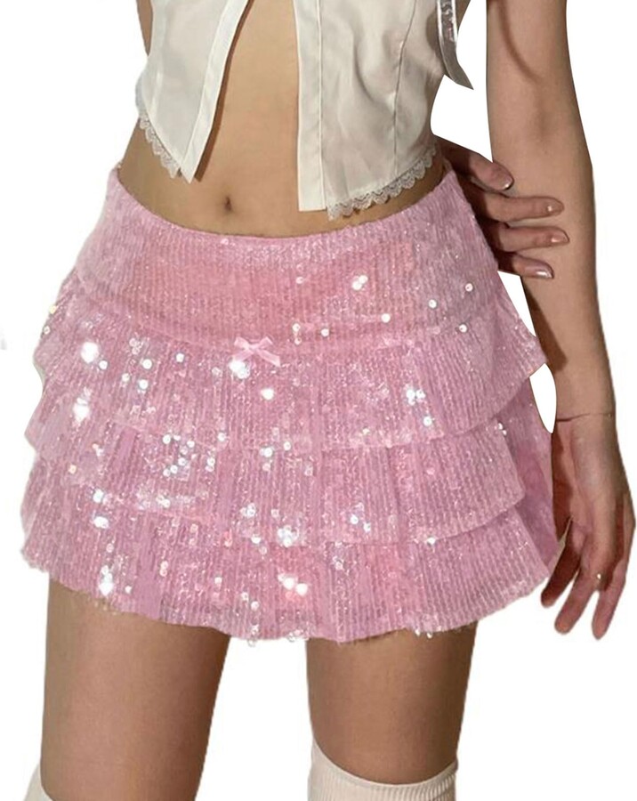 YILEEGOO Women's Y2K Sparkle Mini Skirts Sequins Bodycon Skirts Bling ...