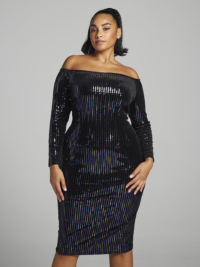Fashion to Figure Plus Size Indira Off-The-Shoulder Sequin Midi Dress ...