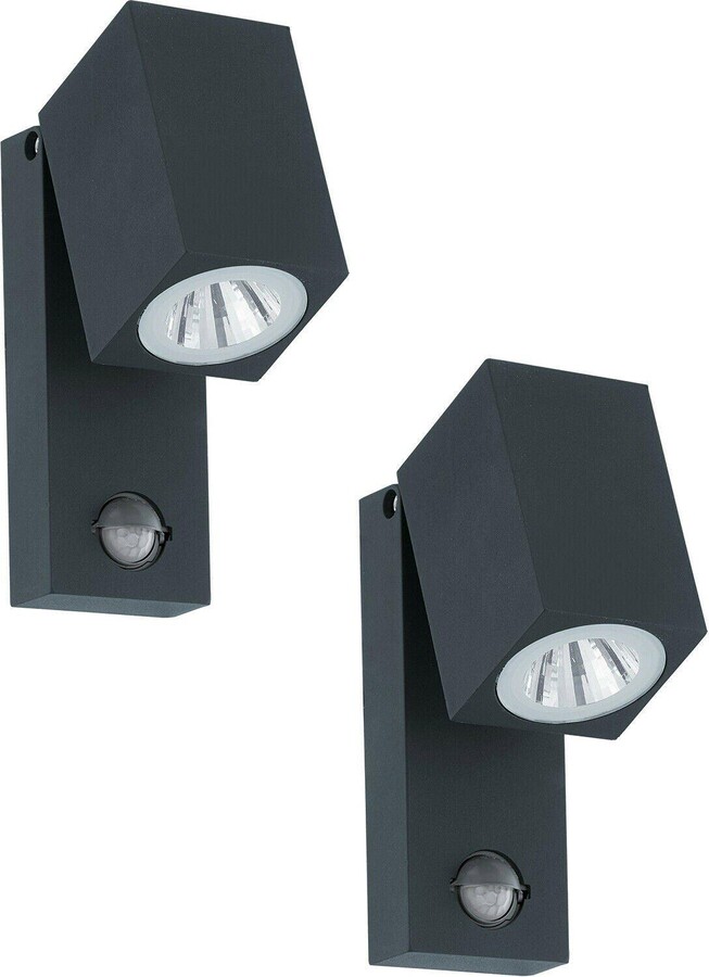Loops 2 PACK IP44 Outdoor Wall Light & PIR Sensor Anthracite Aluminium ...