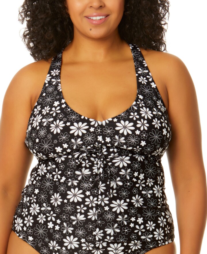 Salt + Cove Trendy Plus Size Coastal Fleurs Cinch-Front X-Back Tankini ...