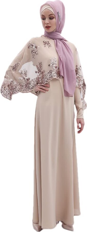 Youllyuu Women Eid Arab Dubai Evening Dress Two-Piece Sequin Embroidered Long Abaya Cape Dress ...