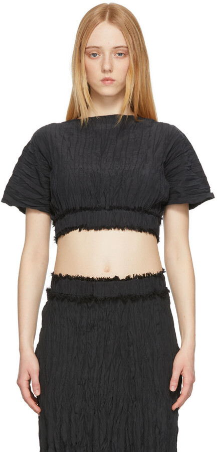 Totême Black Crinkled Silk Crop Top - ShopStyle
