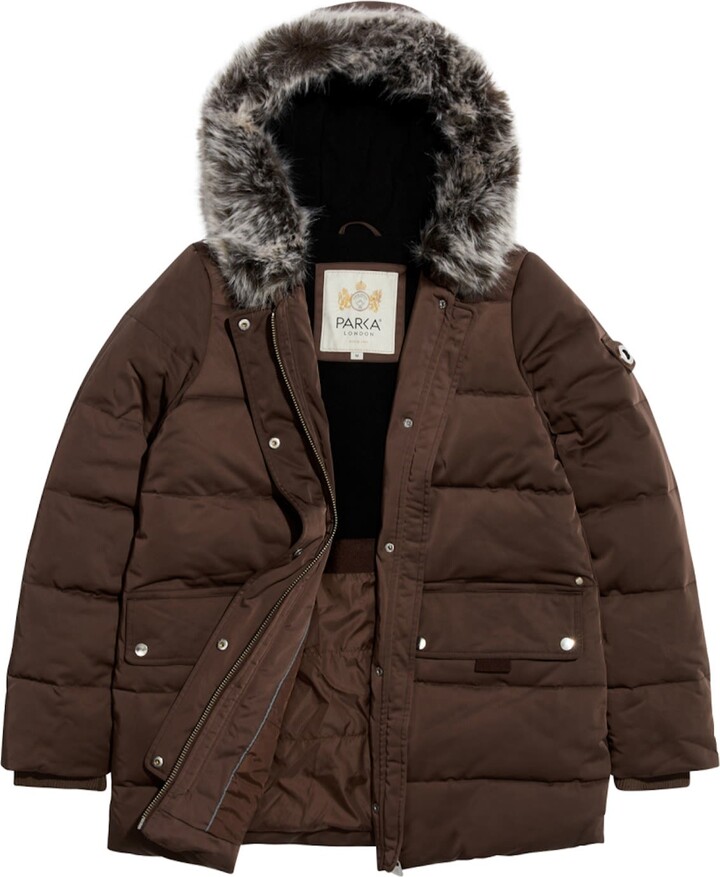 Parka London Nordic Mid-Length Faux Fur Parka Jacket - Chocolate ...
