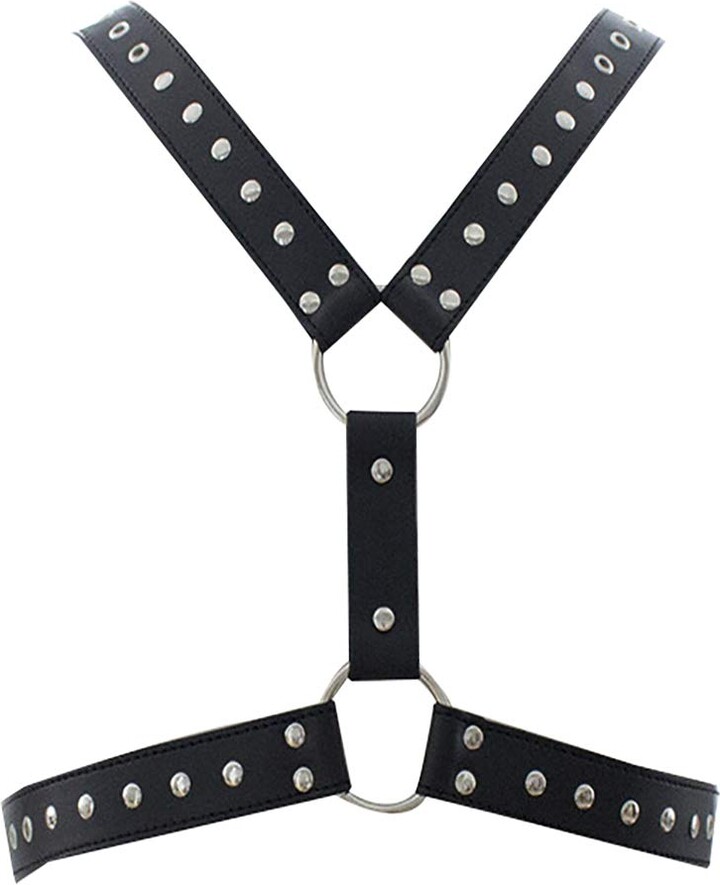 Pinwe Men's Black Leather Body Chest Harness Belt Adjustable Buckle ...