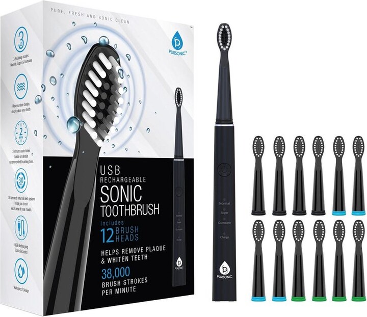 Pursonic USB Rechargeable Sonic Toothbrush With 12 Brush Heads - ShopStyle Toothpaste