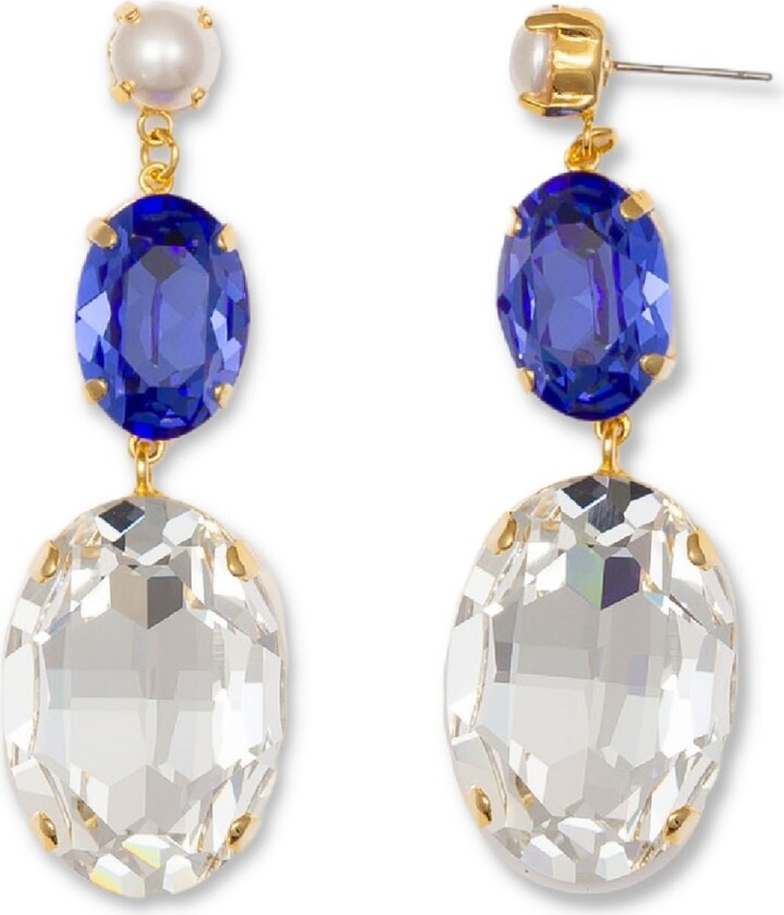 Sarah Rhodes Women's Kate Statement Earrings - Gold With Blue And White ...