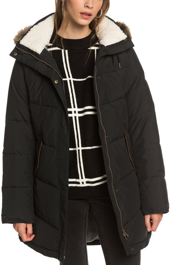 Roxy Ellie Waterproof Hooded Puffer Jacket with Removable Faux Fur Trim ...
