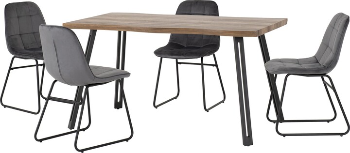 Dunelm Quebec Wave Rectangular Dining Table with 4 Lukas Chairs Grey ...