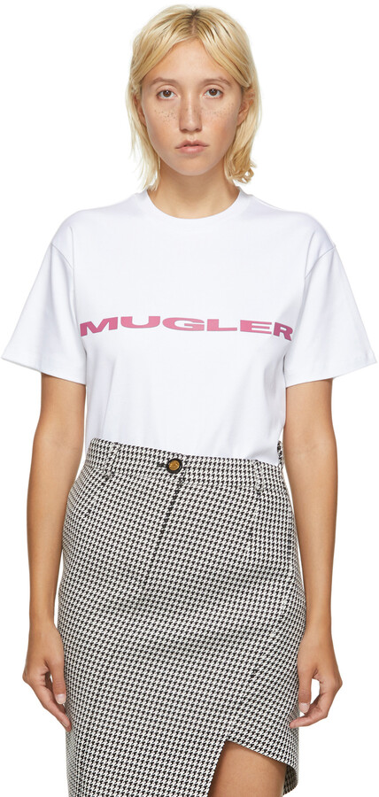 Thierry Mugler SSENSE Exclusive White & Pink Logo Oversized T-Shirt ...